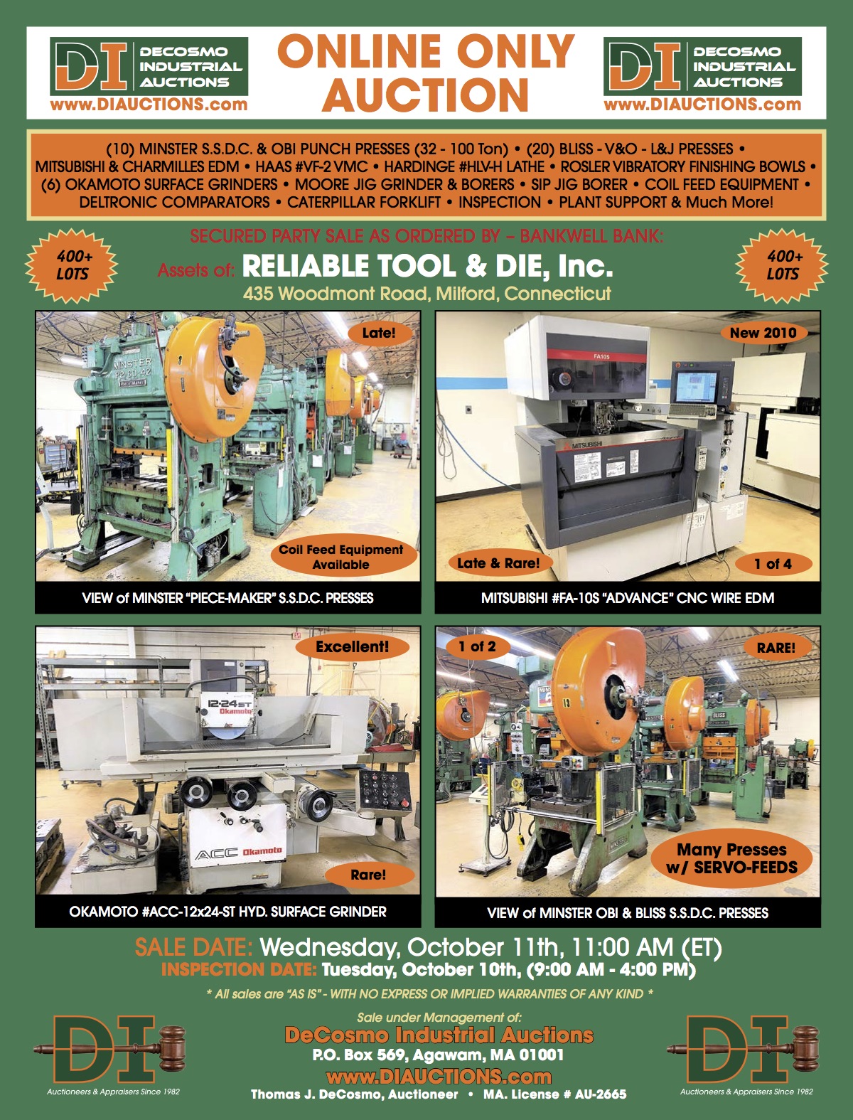 ONLINE AUCTION - Assets of: Reliable Tool & Die, Inc. (Secured Party ...